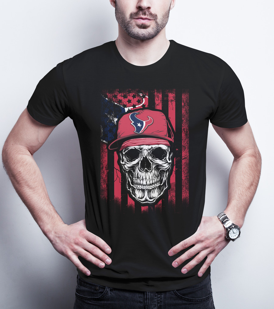 Houston Texans Logo Skull Patriot Flag T-Shirt