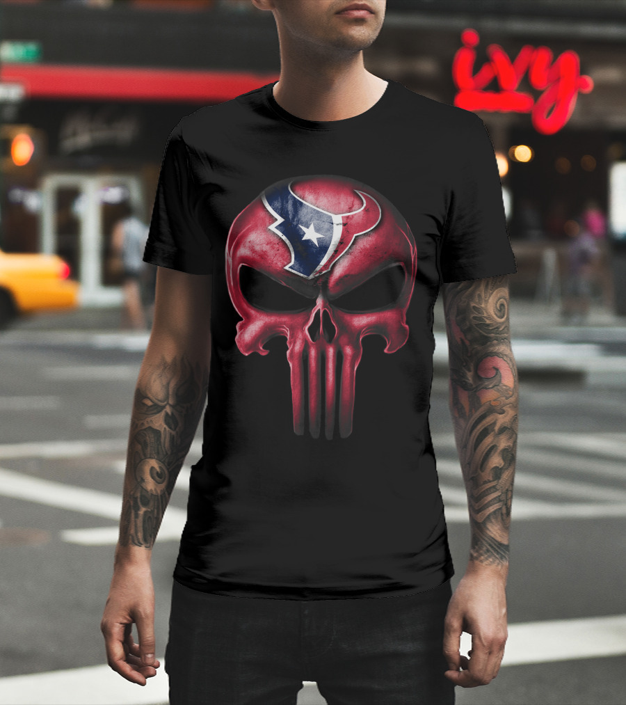 Skull Houston Texans Logo Red And Blue Fusion T-Shirt