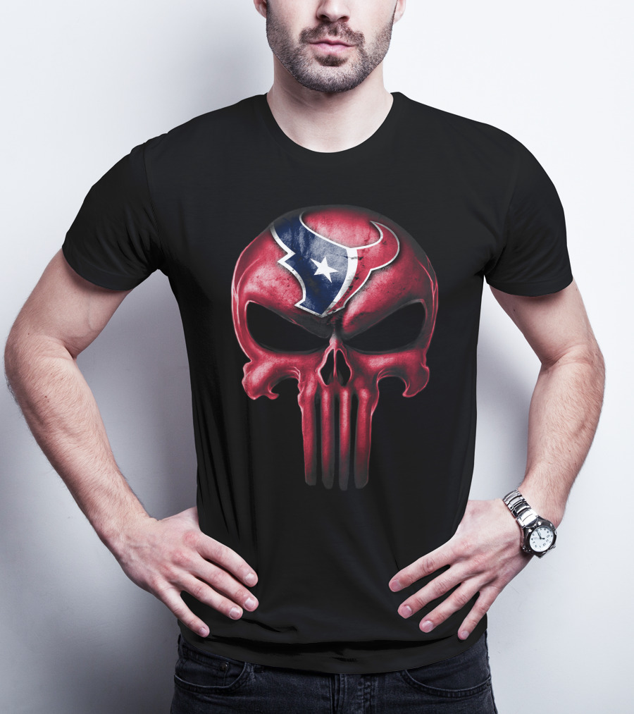 Skull Houston Texans Logo Red And Blue Fusion T-Shirt