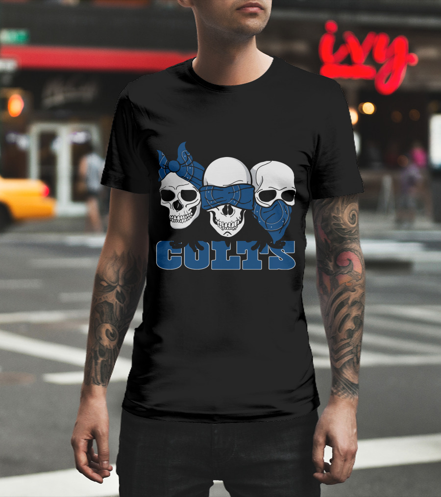 3 Skull Blue Bandana Colts T-Shirt