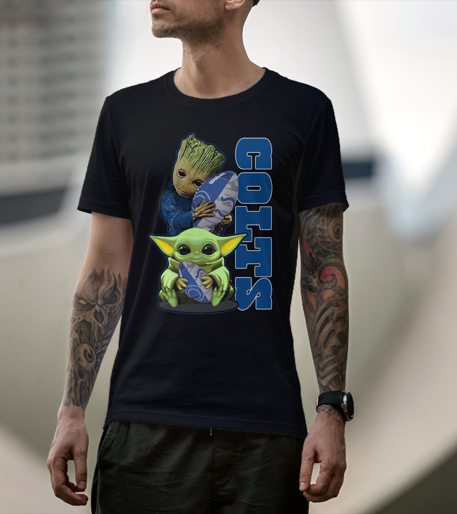 Grzd Indianapolis Colts Football Groot Baby Yoda T-Shirt