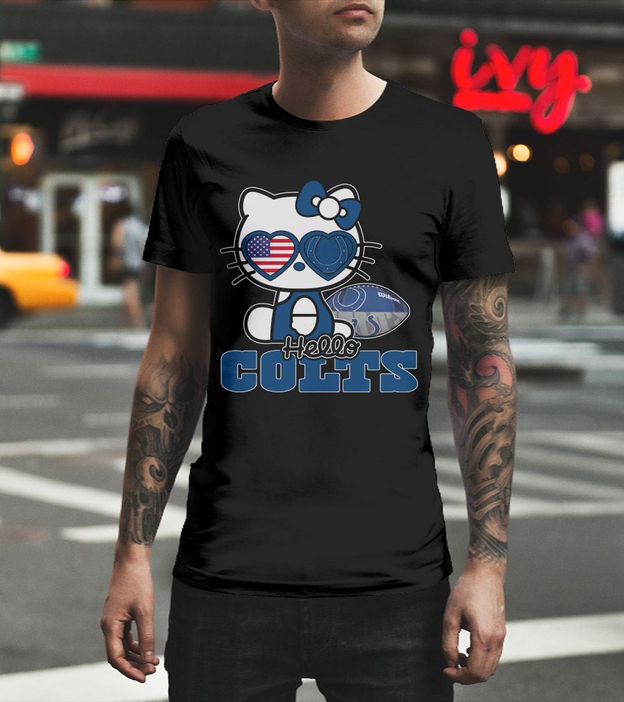 Hellokitty Colts Heart Glasses Football USA Flag T-Shirt