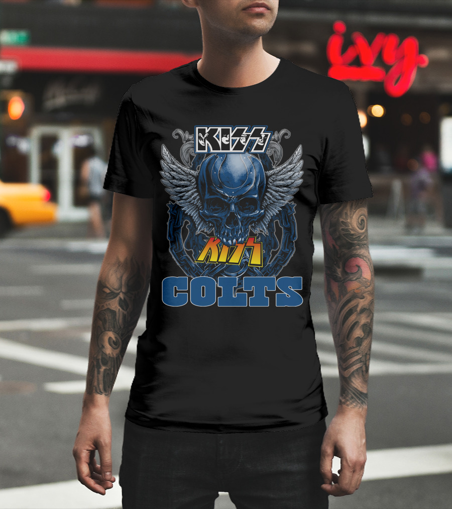 Kiss COLTS Skull Winged Design Indianapolis Colts T-Shirt