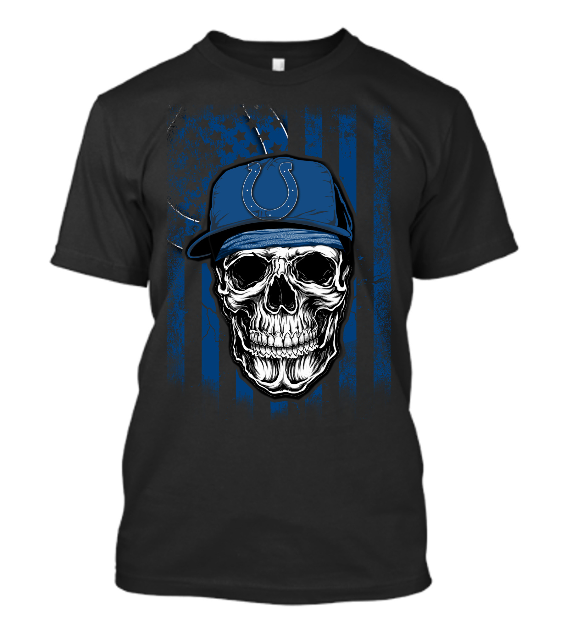 Indianapolis Colts Skull With Blue Flag Background T-Shirt