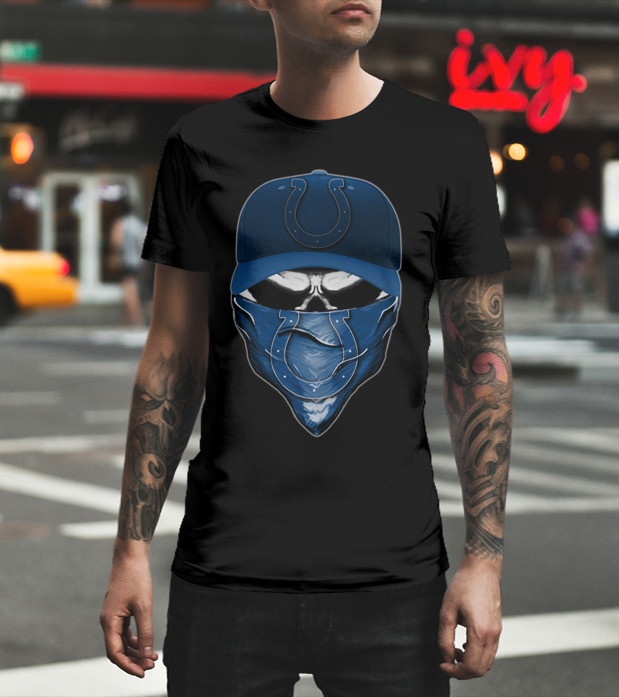 Skull With Indianapolis Colts Cap And Bandana T-Shirt