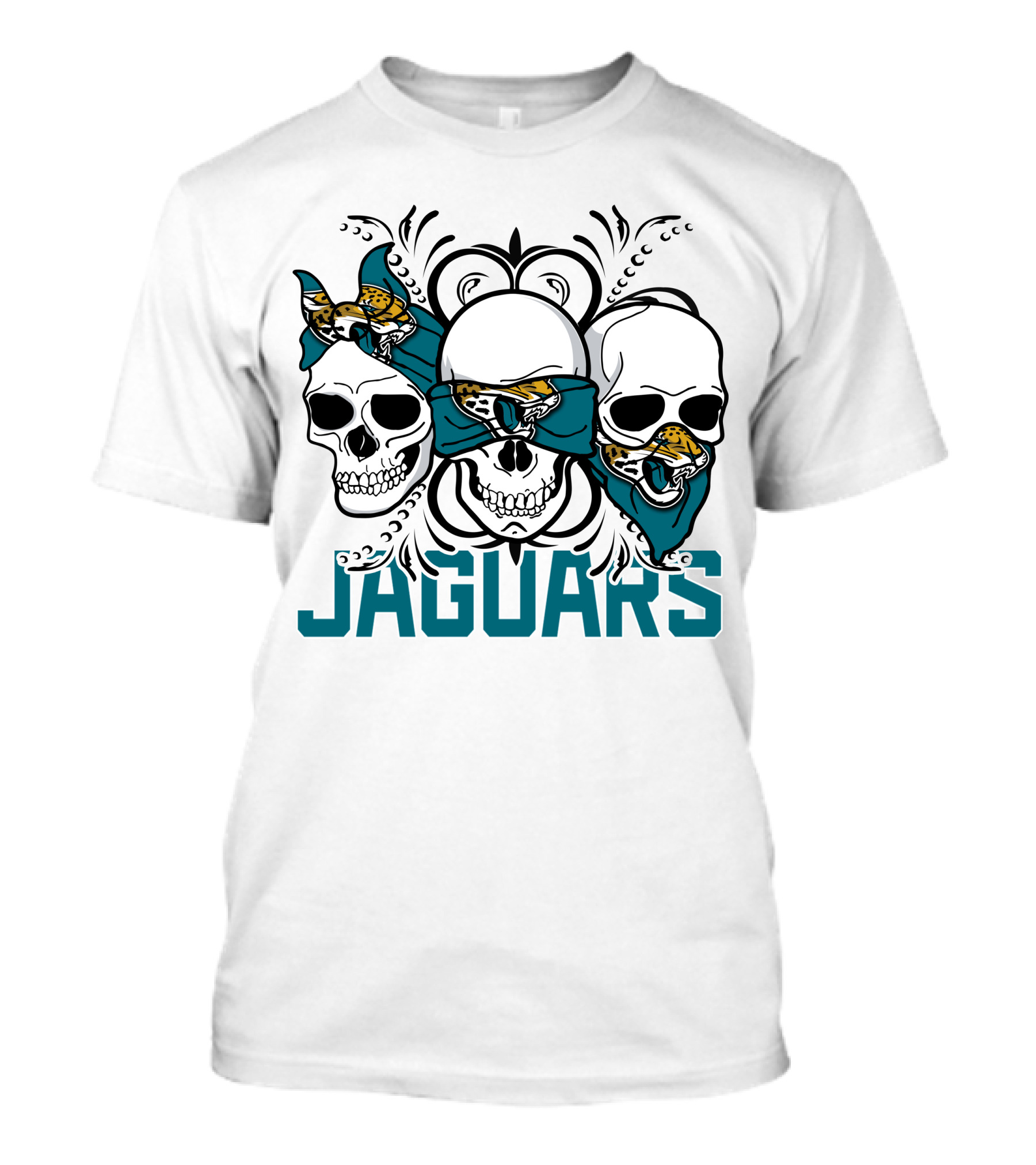 Jacksonville Jaguars Three Skull Teal Bandana T-Shirt