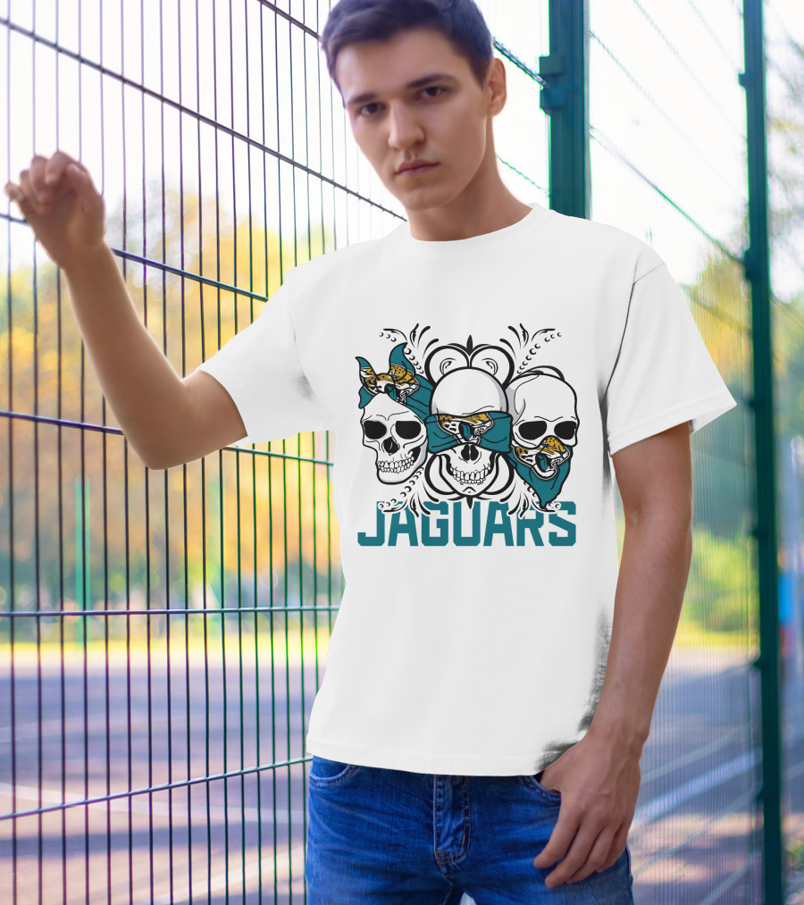 Jacksonville Jaguars Three Skull Teal Bandana T-Shirt