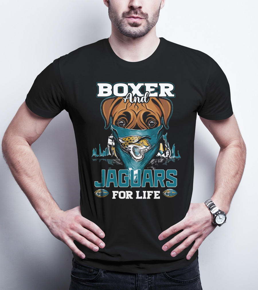 Boxer And Jaguars For Life Jacksonville Jaguars T-Shirt