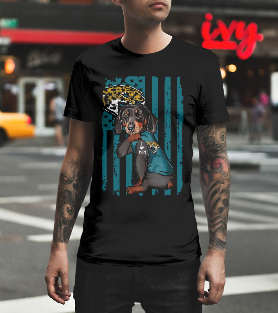 Dachshund I Love Mom Jacksonville Jaguars Helmet T-Shirt