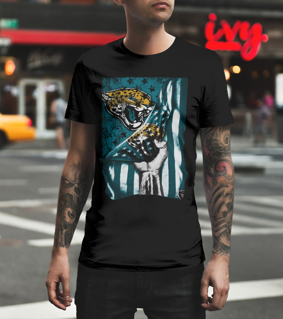 Jacksonville Jaguars Flag With Bold Jaguar Logo And Teal Stripes T-Shirt