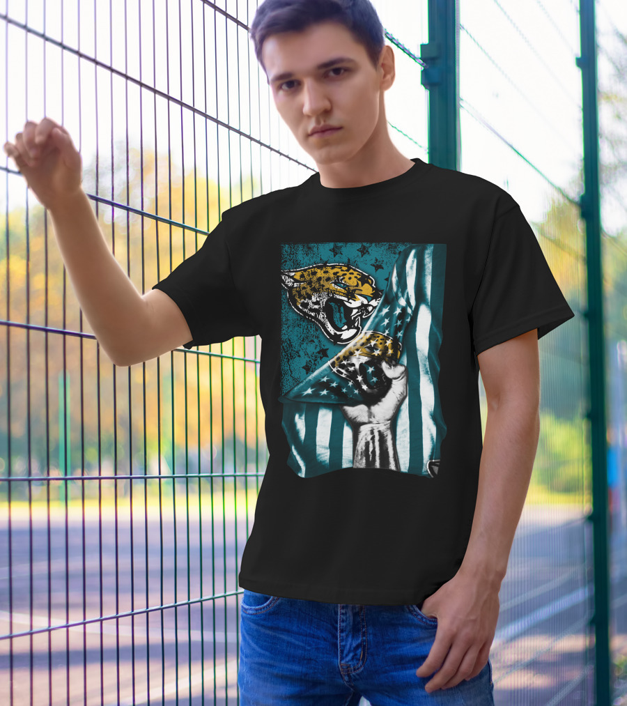 Jacksonville Jaguars Flag With Bold Jaguar Logo And Teal Stripes T-Shirt