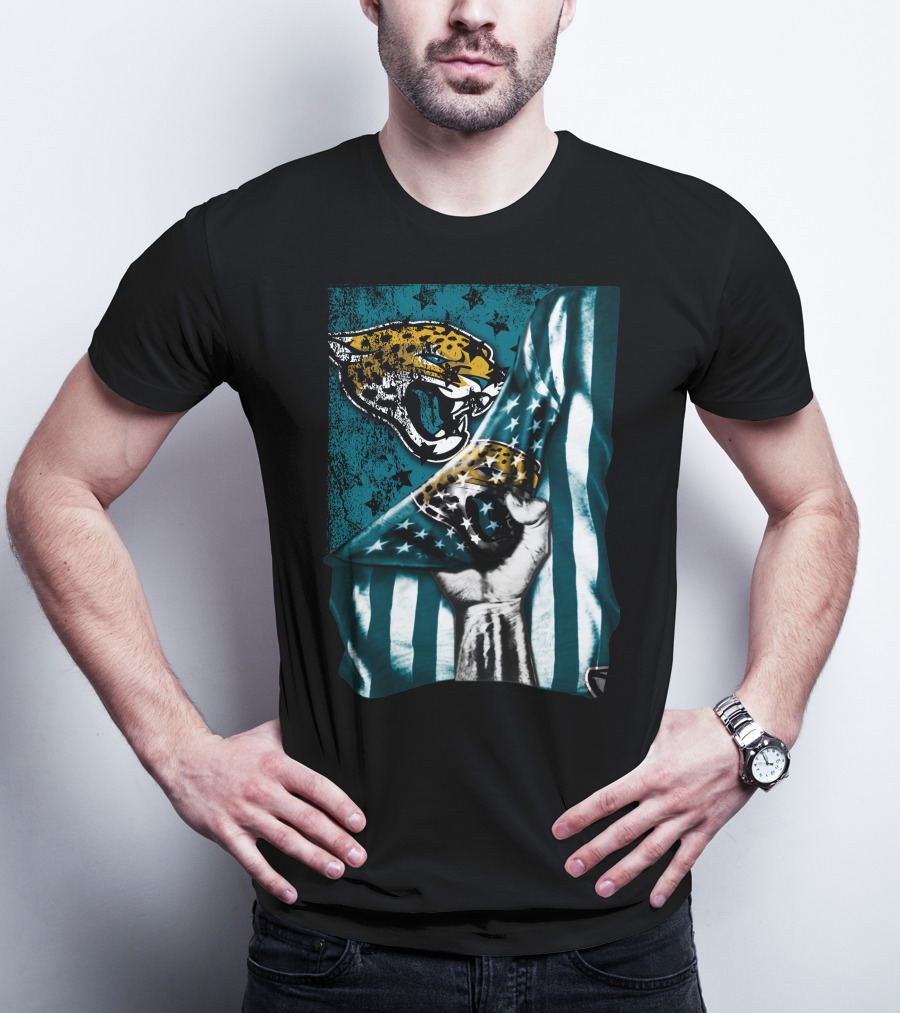 Jacksonville Jaguars Flag With Bold Jaguar Logo And Teal Stripes T-Shirt