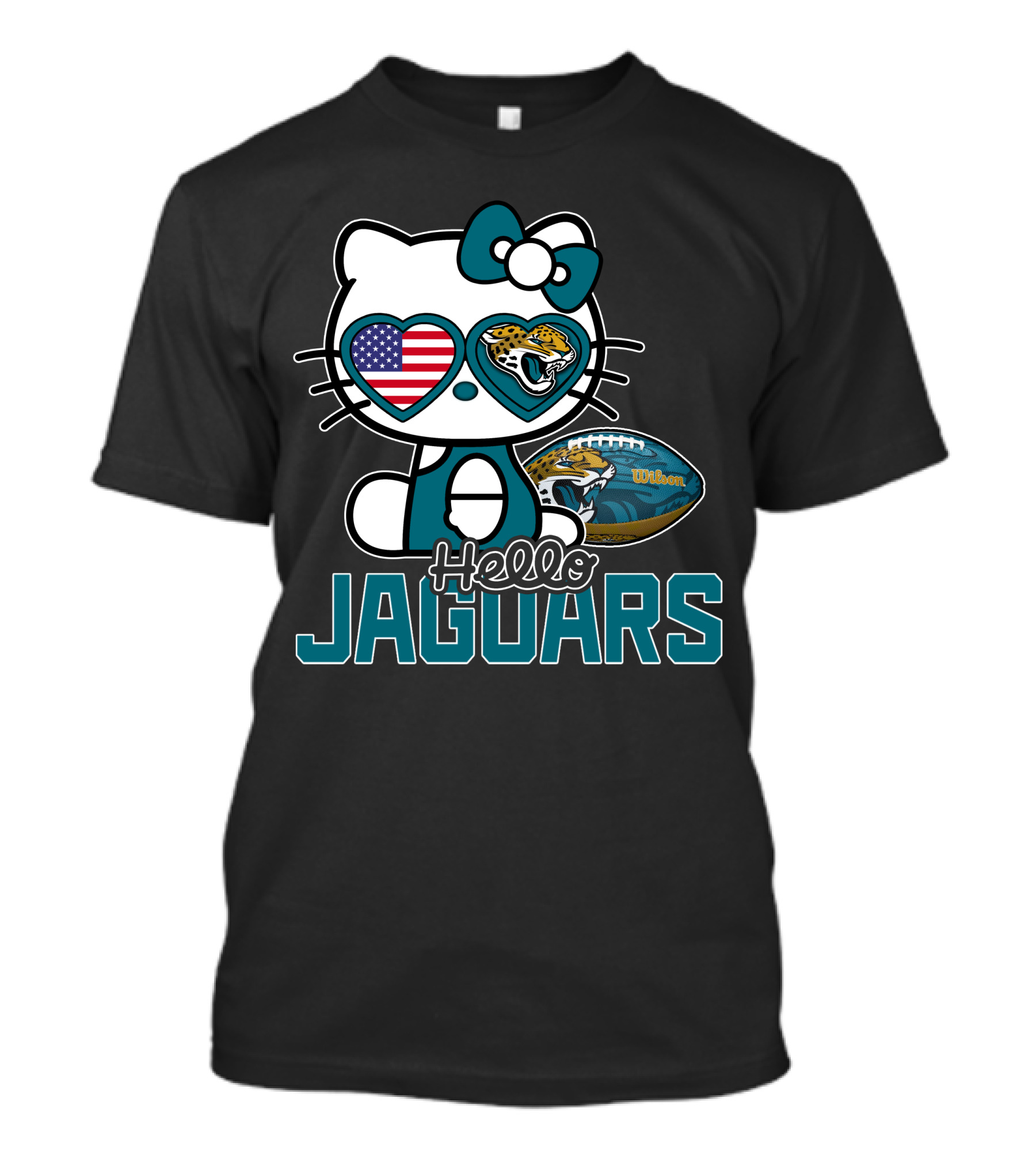 Hello Kitty Jacksonville Jaguars American Flag Football Wilson Ball T-Shirt