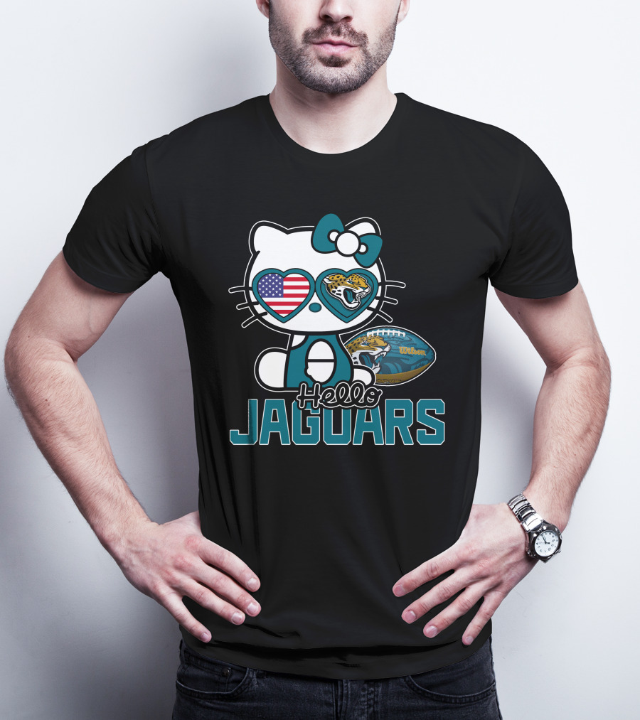 Hello Kitty Jacksonville Jaguars American Flag Football Wilson Ball T-Shirt