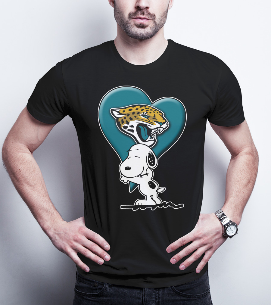 Snoopy Heart Embrace With Jacksonville Jaguars T-Shirt