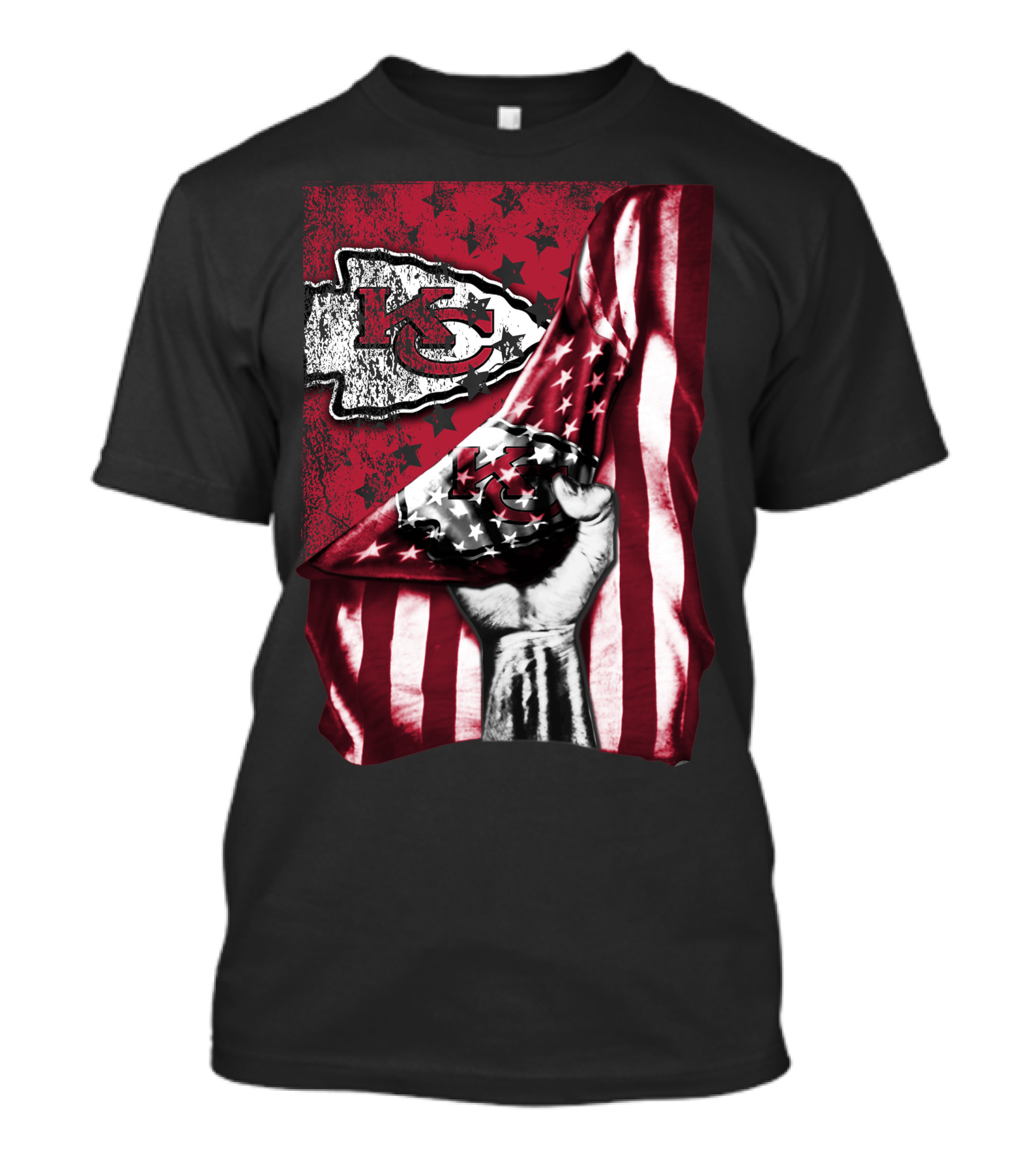 Kansas City Chiefs Flag And Stars Design With Fist T-Shirt