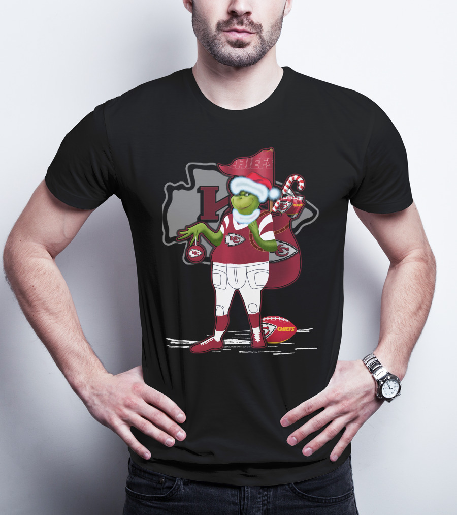 Grinchxmas Kansas City Chiefs Santa Football Holiday T-Shirt