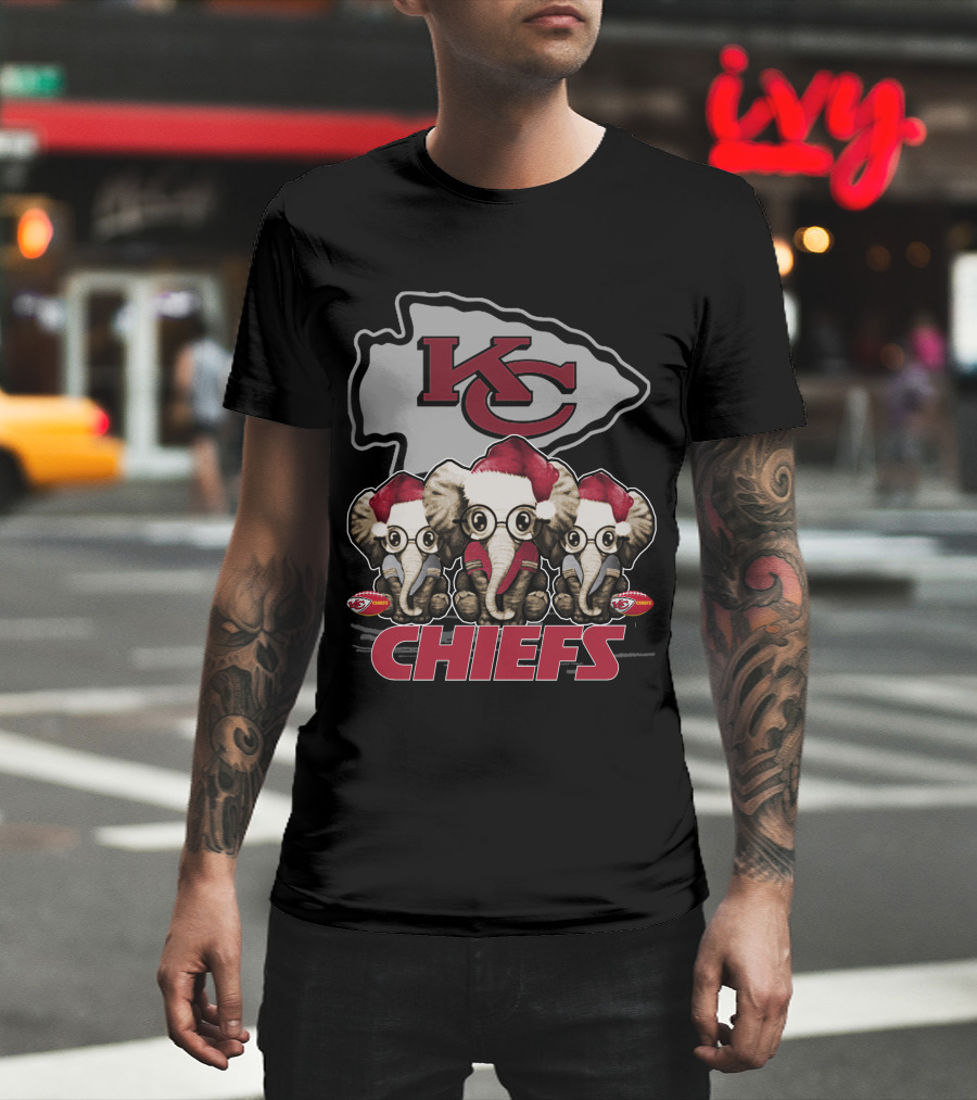 KC Chiefs Xmas Elephants Football Holiday Edition T-Shirt