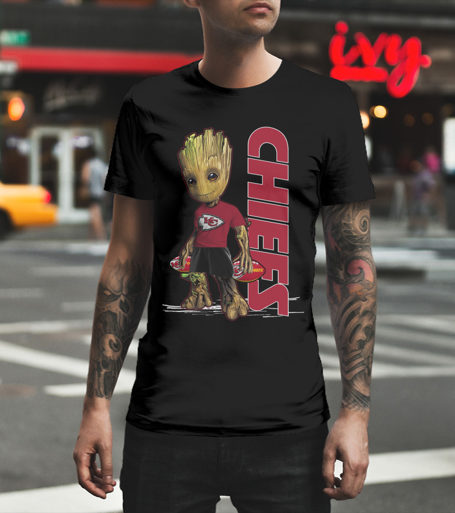 Groot Kansas City Chiefs NFL Fan Art With Chiefs T-Shirt