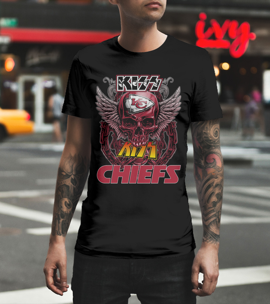 Kansas City Chiefs Nfl Skull Kiss Chiefs Logo Winged T-Shirt