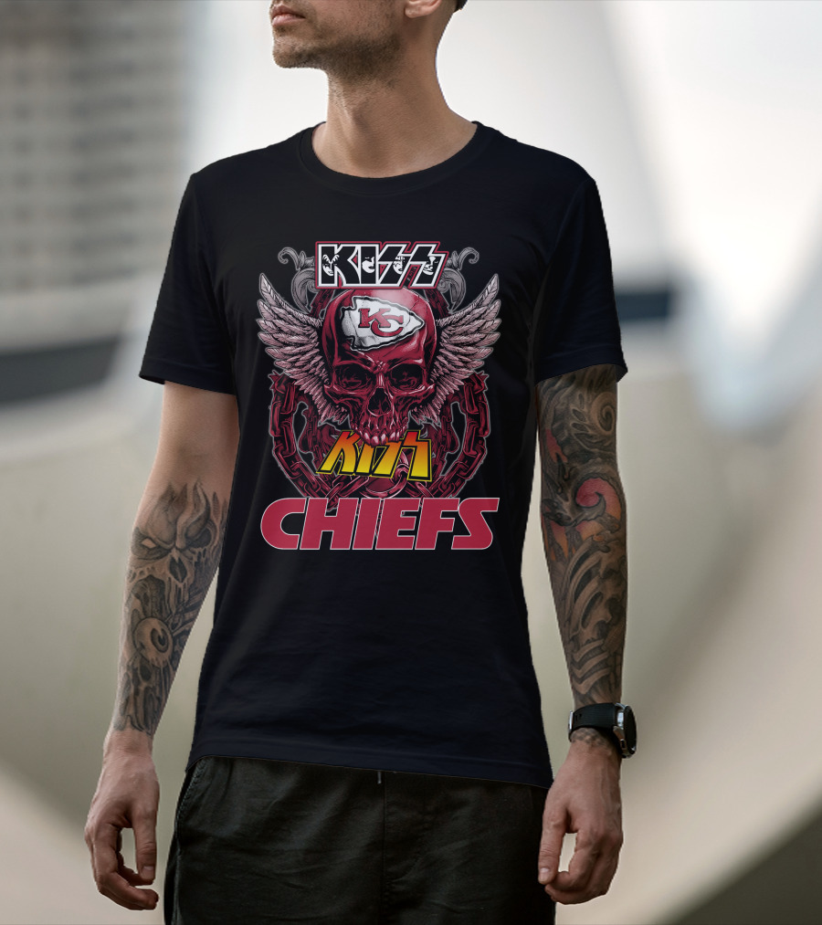 Kansas City Chiefs Nfl Skull Kiss Chiefs Logo Winged T-Shirt