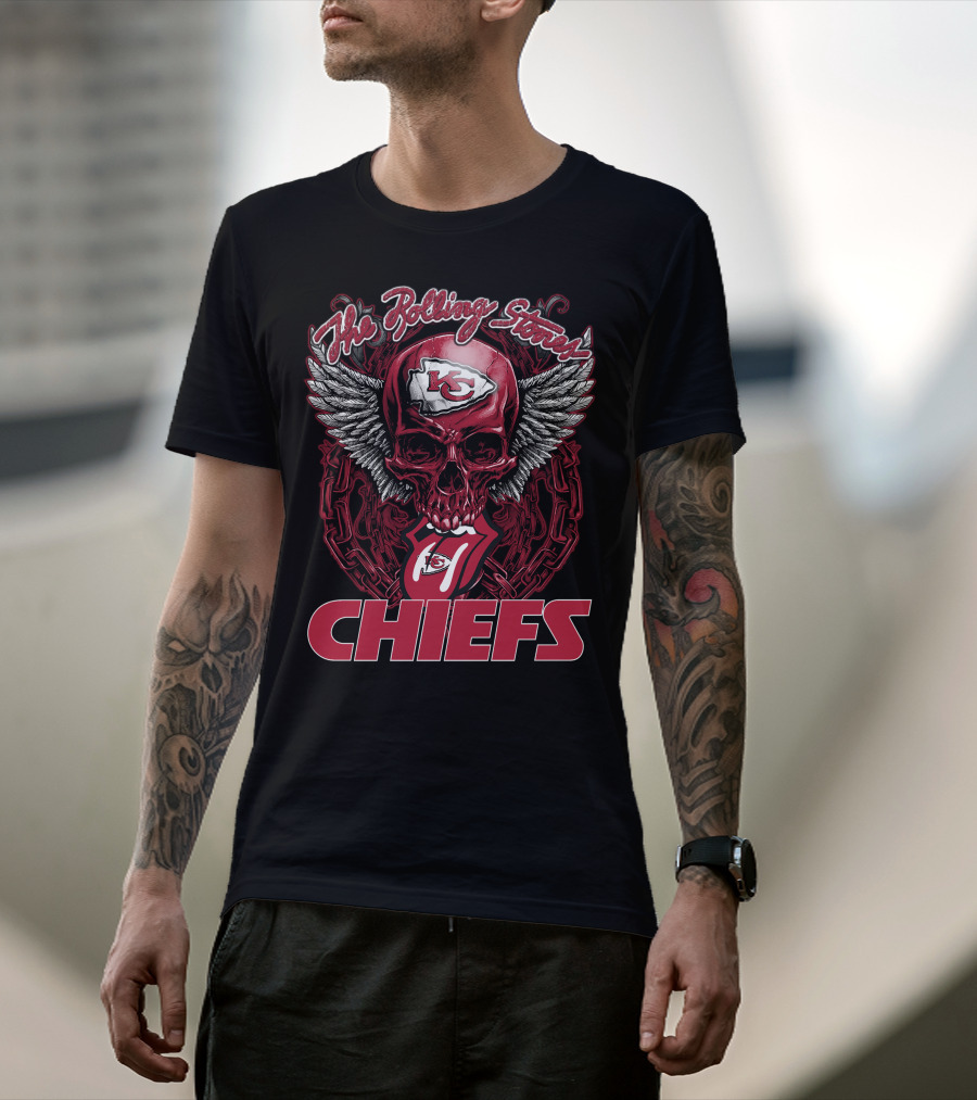 The Rolling Stones Skull Kansas City Chiefs Logo Wings Chiefs T-Shirt