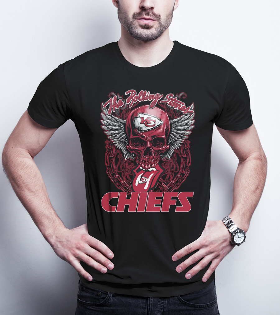The Rolling Stones Skull Kansas City Chiefs Logo Wings Chiefs T-Shirt
