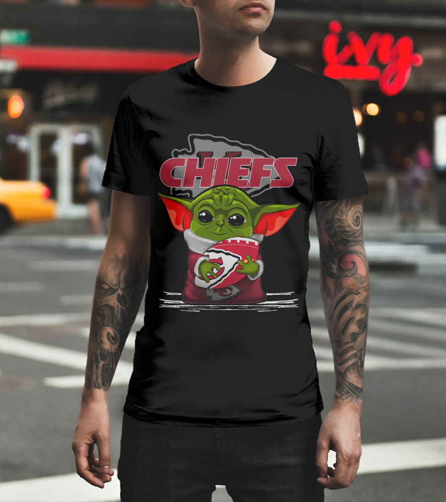Kansas City Chiefs Yoda Holding Football Chiefs T-Shirt