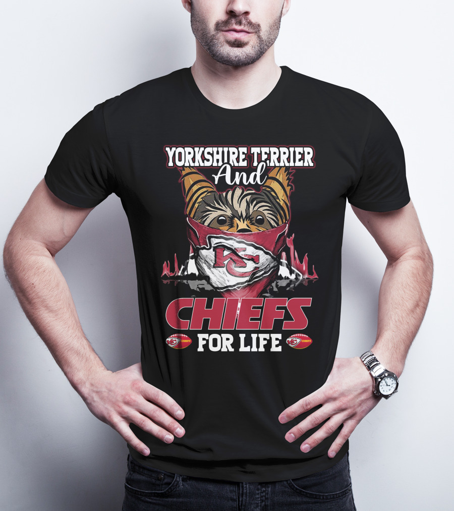 Yorkshire Terrier And Chiefs For Life Kansas City Chiefs T-Shirt