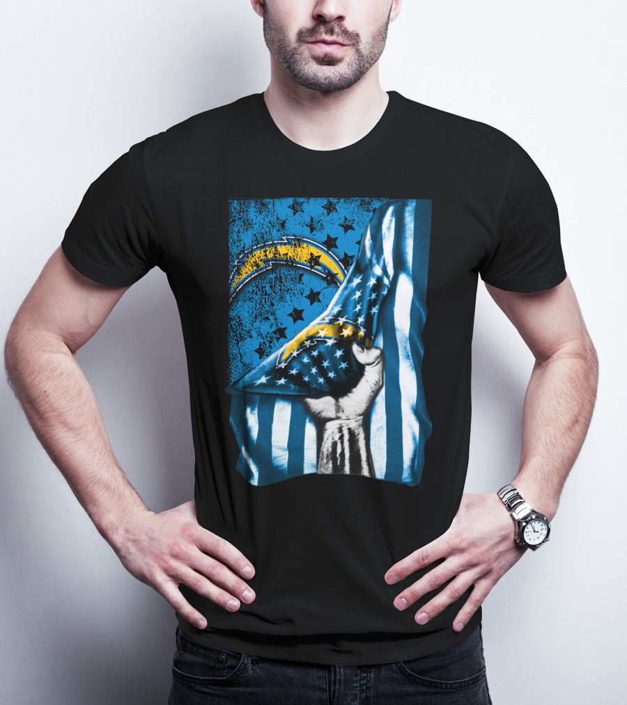 Los Angeles Chargers American Flag Fist Power Stars T-Shirt