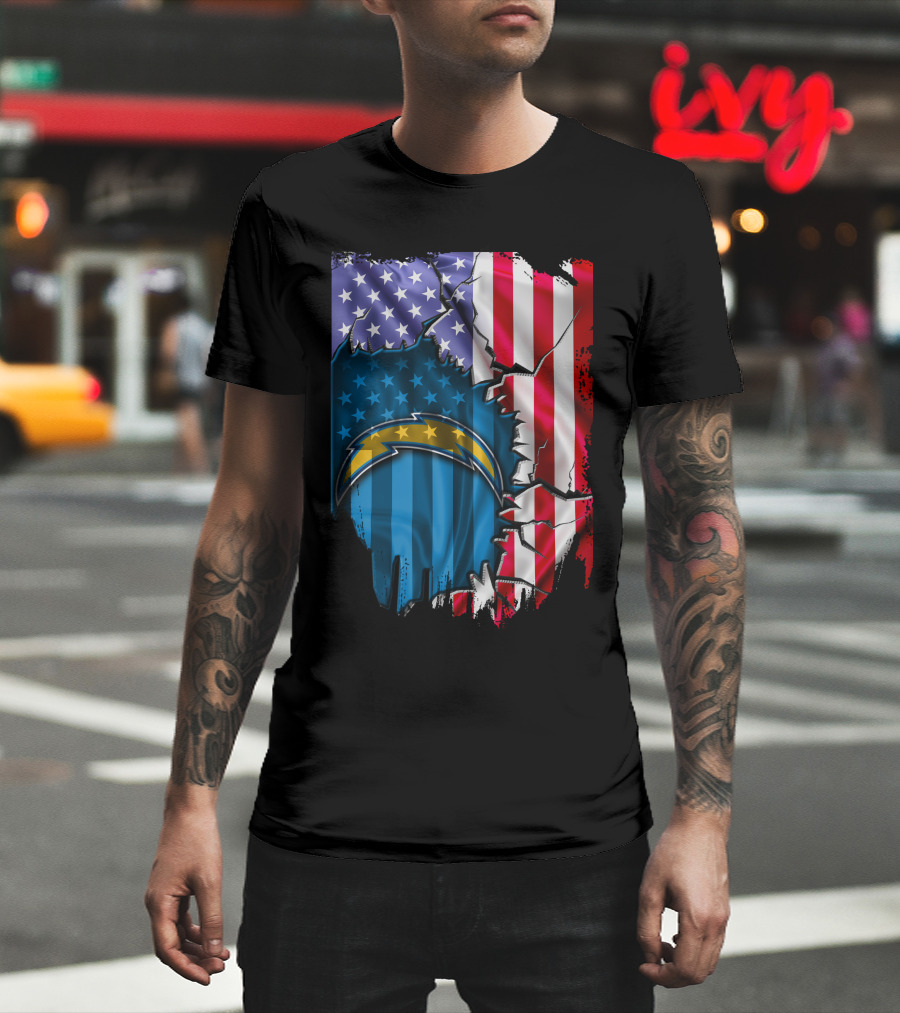American Flag Los Angeles Chargers Logo Fusion T-Shirt