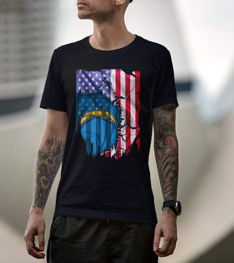 American Flag Los Angeles Chargers Logo Fusion T-Shirt