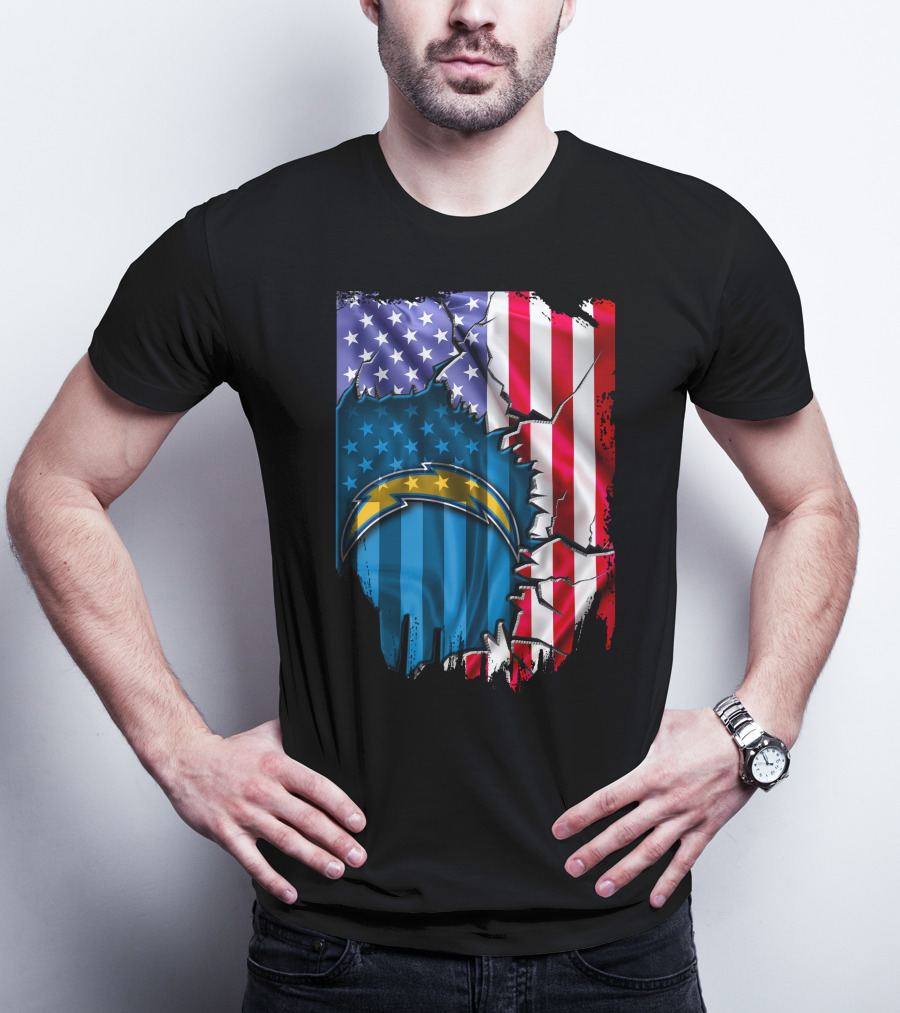 American Flag Los Angeles Chargers Logo Fusion T-Shirt