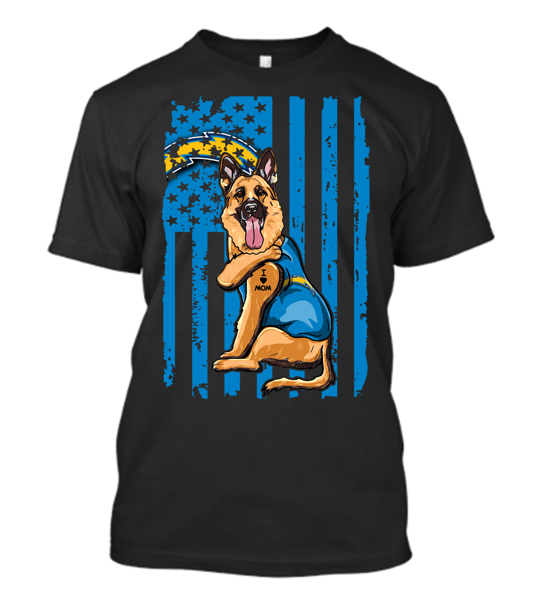 German Shepherd I Love Mom Los Angeles Chargers Flag T-Shirt