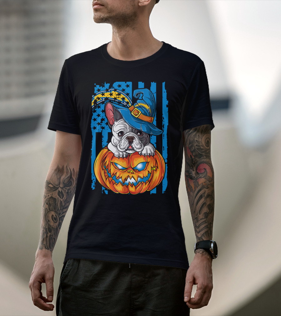 Hlw Bulldog Halloween Pumpkin Los Angeles Chargers Stars Hat T-Shirt