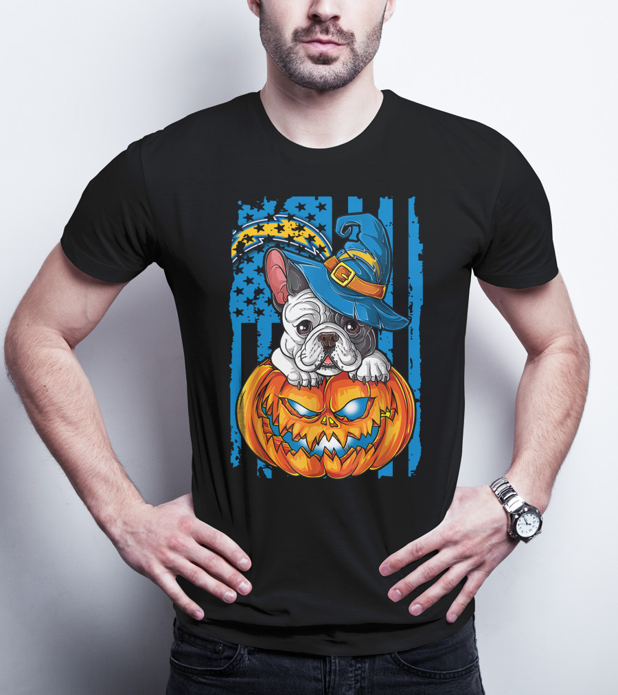 Hlw Bulldog Halloween Pumpkin Los Angeles Chargers Stars Hat T-Shirt