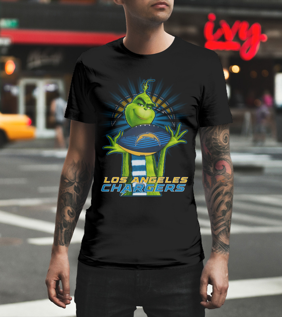 Los Angeles Chargers Grinch Holding Football T-Shirt