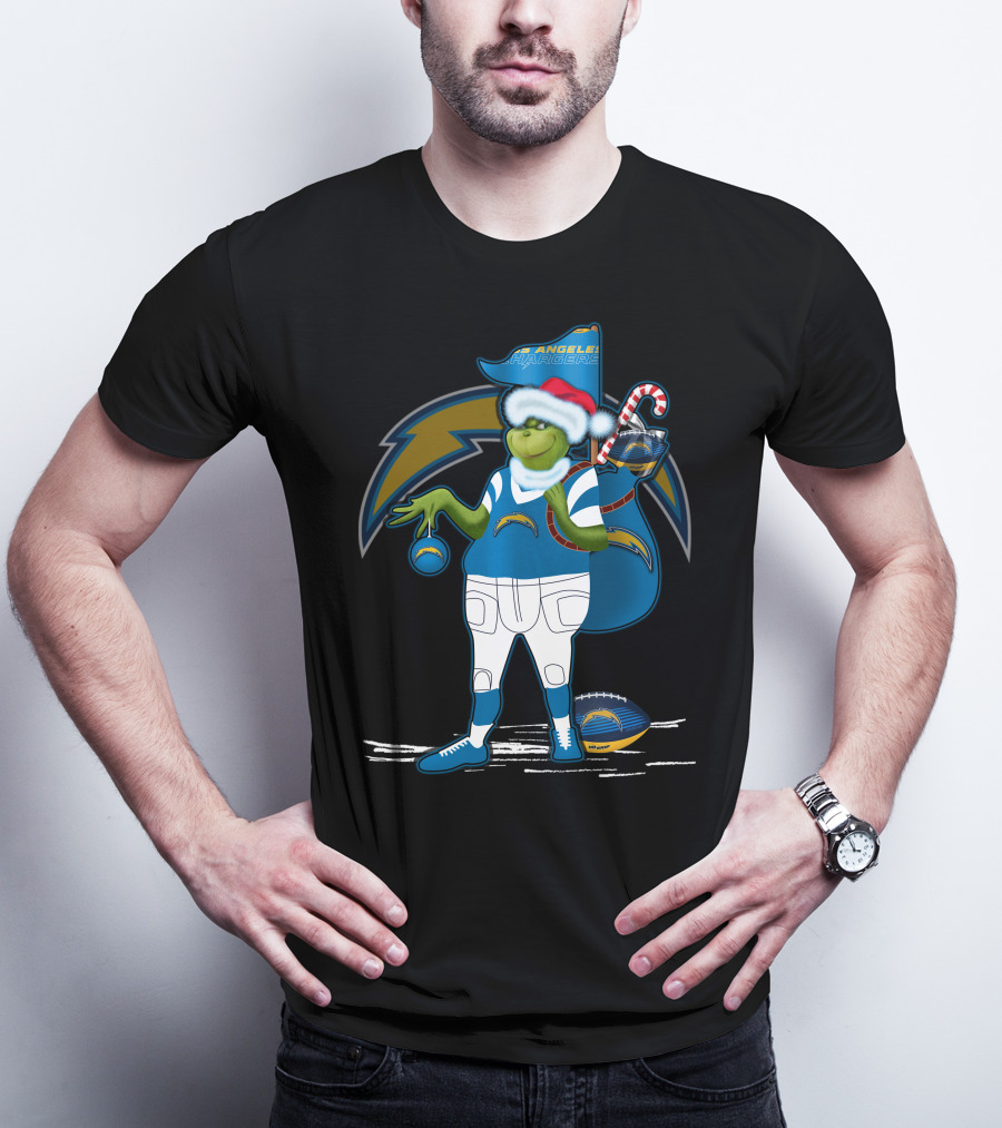 Grinchxmas Los Angeles Chargers Santa Hat Football Character T-Shirt