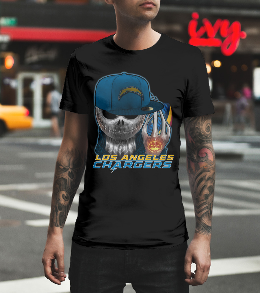 Jackskull Pumpkin Los Angeles Chargers T-Shirt