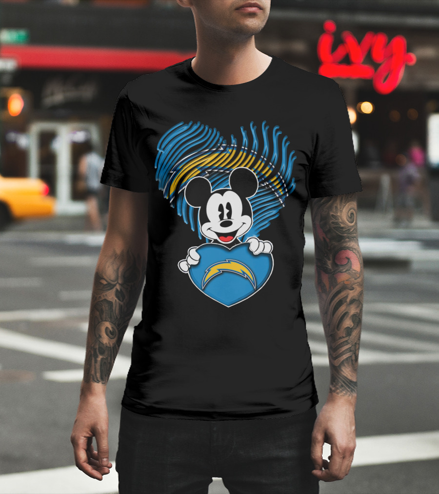 Mick Mouse Los Angeles Chargers Heart T-Shirt