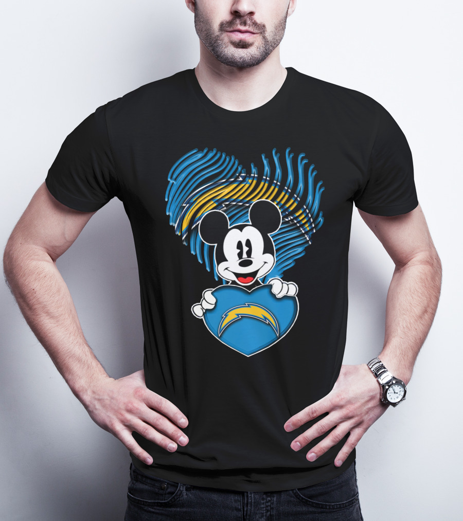 Mick Mouse Los Angeles Chargers Heart T-Shirt