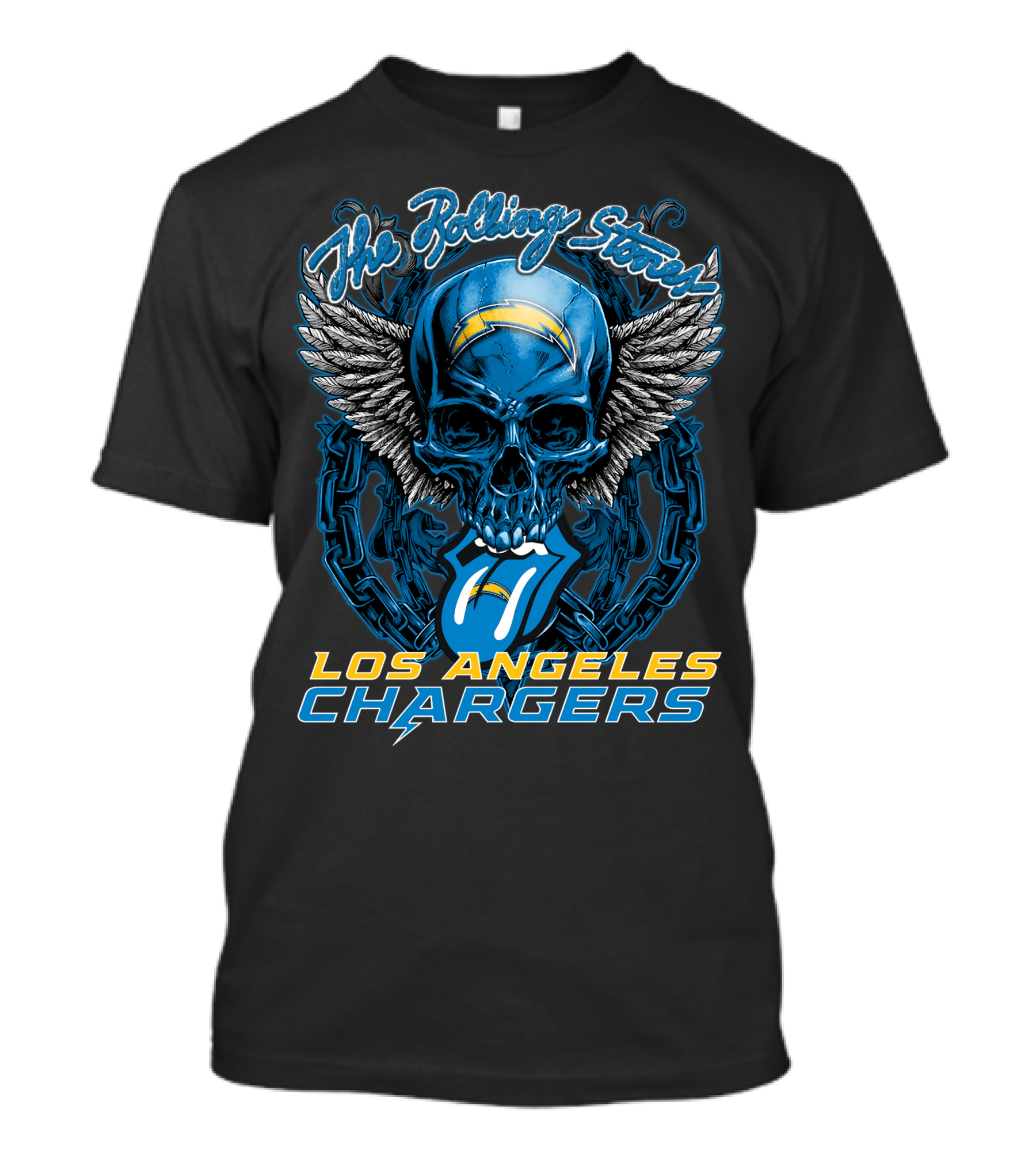 The Rolling Stones Los Angeles Chargers Skull And Tongue Logo Fusion T-Shirt