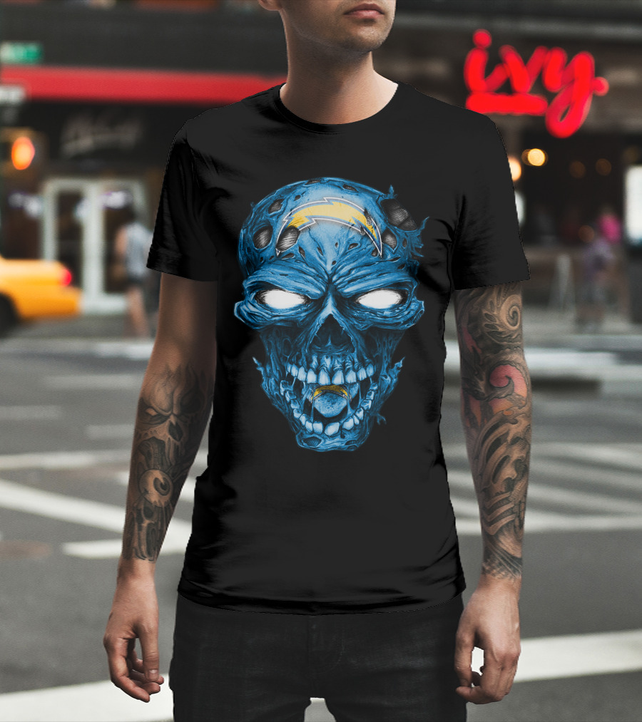Skull Los Angeles Chargers Lightning Bolt Blue Halloween T-Shirt