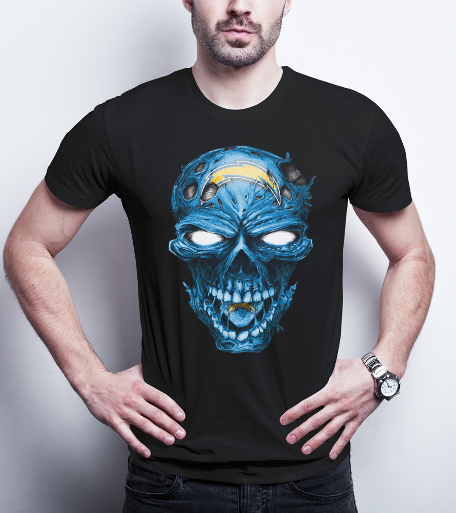 Skull Los Angeles Chargers Lightning Bolt Blue Halloween T-Shirt