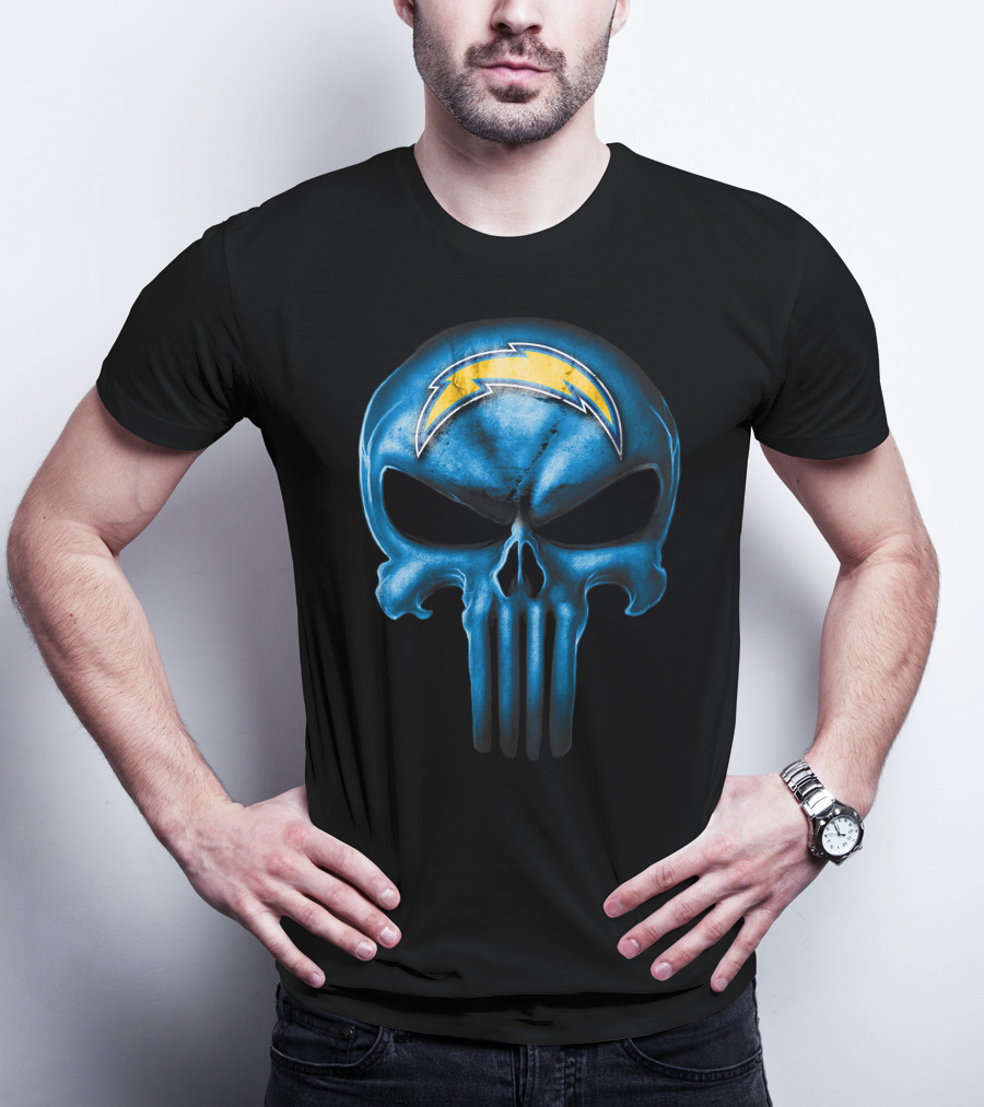 Skull Los Angeles Chargers Blue Punisher T-Shirt