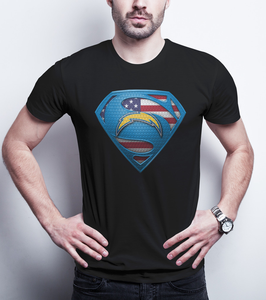 Los Angeles Chargers Superman Logo American Flag T-Shirt