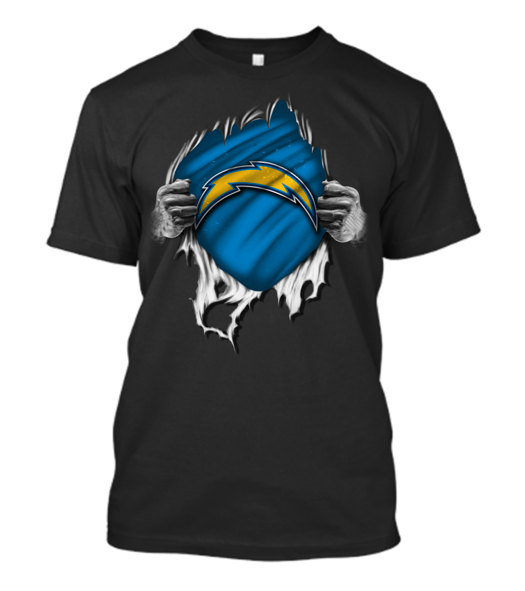 Torn Los Angeles Chargers Lightning Bolt Reveal T-Shirt