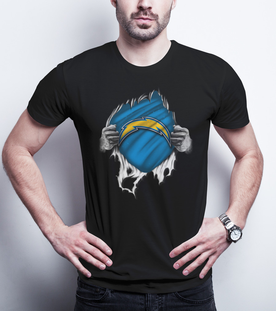 Torn Los Angeles Chargers Lightning Bolt Reveal T-Shirt