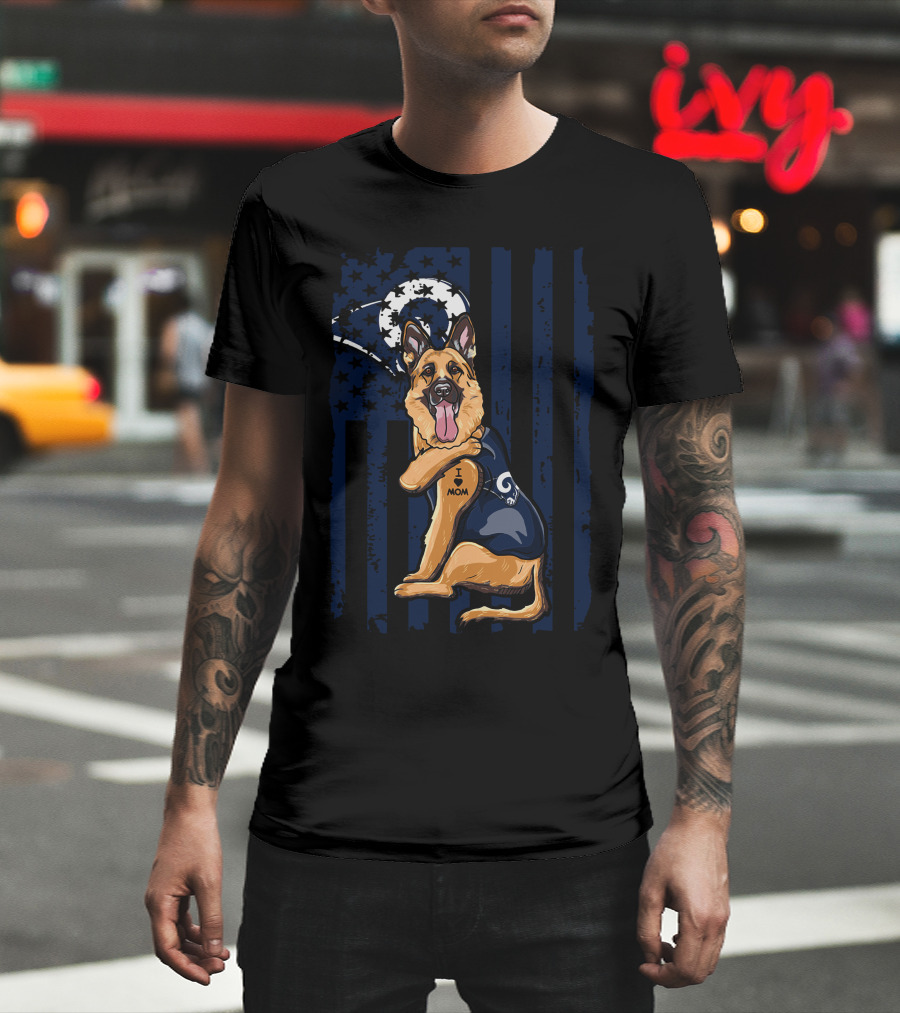 German Shepherd I Love Mom Los Angeles Rams Fan T-Shirt