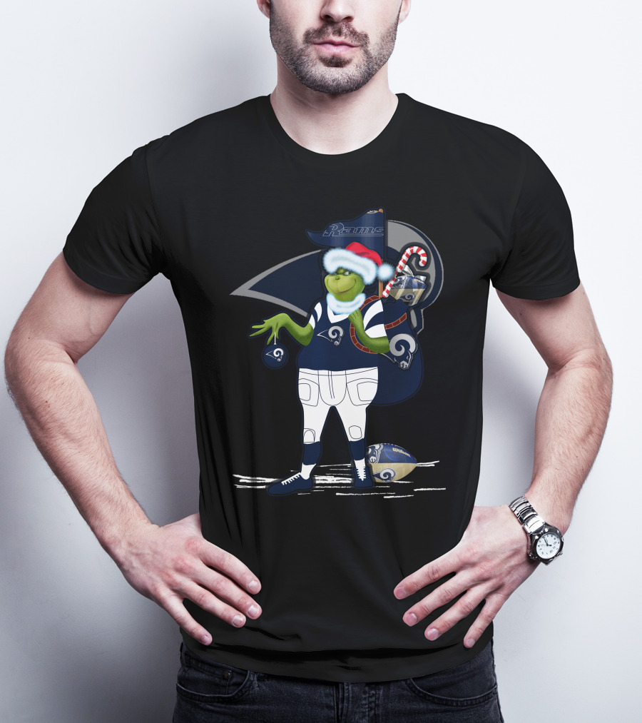 Grinchxmas Los Angeles Rams Football Santa And Candy Cane T-Shirt